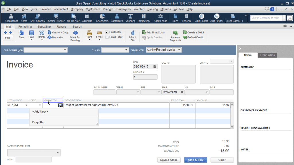 Basic Invoicing In QuickBooks Desktop Enterprise Out Of The Box 
